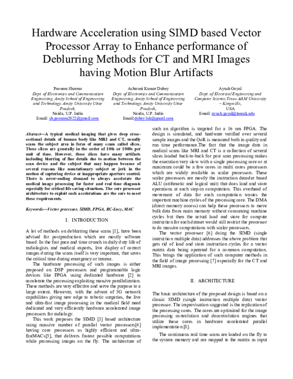 Pdf Hardware Acceleration Using Simd Based Vector Processor Array To Enhance Performance Of