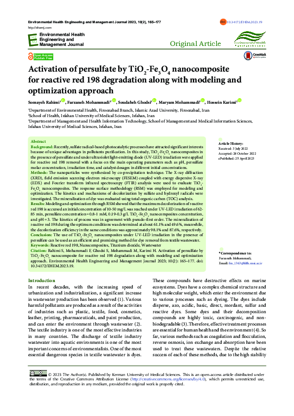 (PDF) Activation of persulfate by TiO2 -Fe3 O4 nanocomposite for reactive red 198 degradation ...