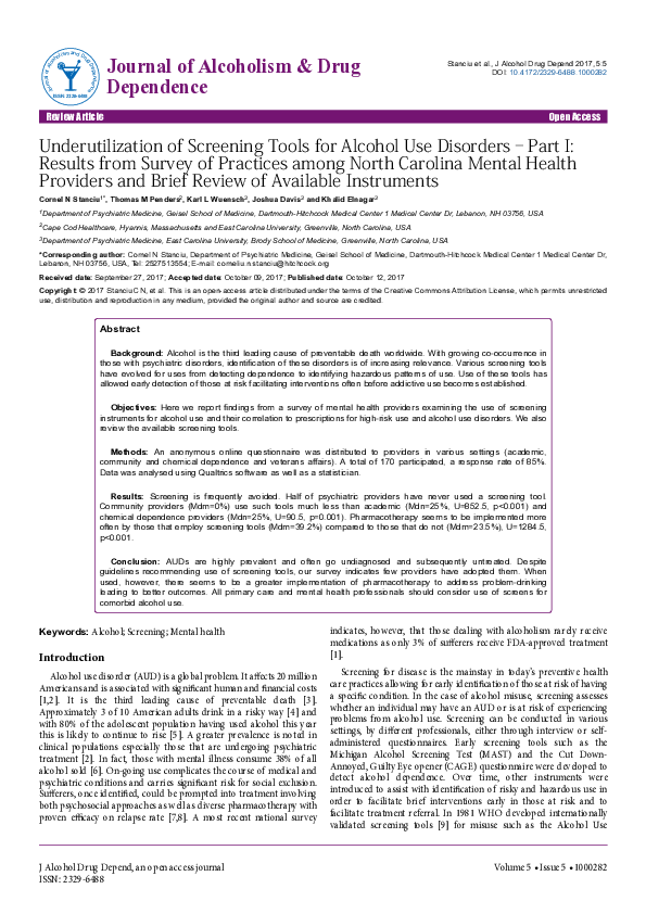 (PDF) Underutilization of Screening Tools for Alcohol Use Disorders ...