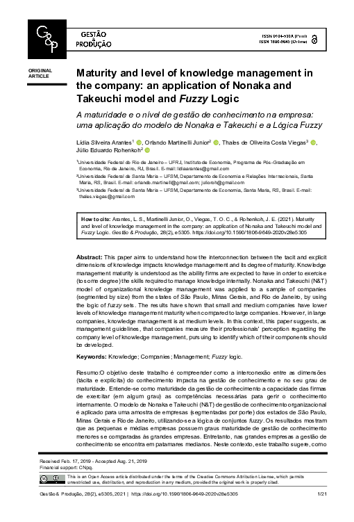 (PDF) Maturity and level of knowledge management in the company: an ...