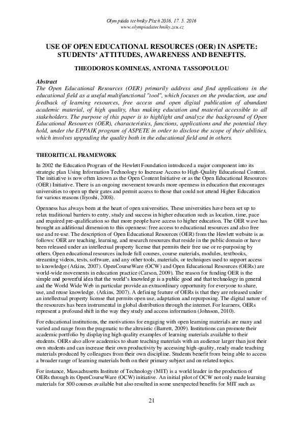 (PDF) Use of open educational resources (OER) in ASPETE: students ...