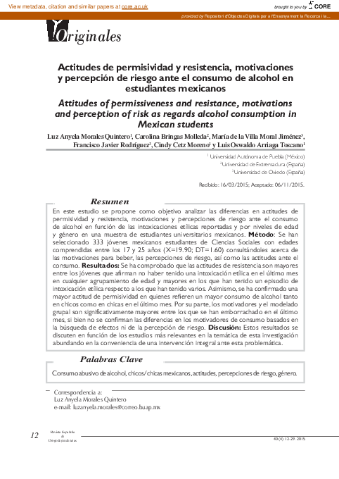(PDF) Actitudes de permisividad y resistencia, motivaciones y ...