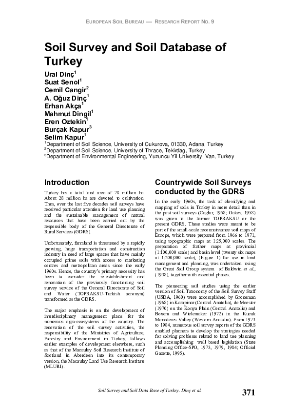 (PDF) Soil Survey and Soil Database of Turkey