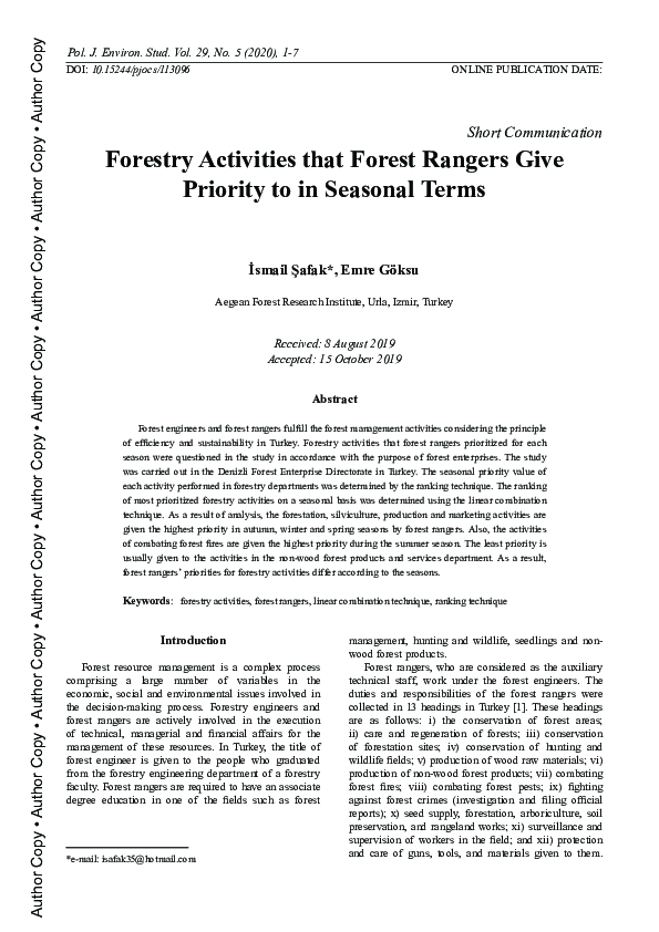 (PDF) Forestry Activities that Forest Rangers Give Priority to in ...
