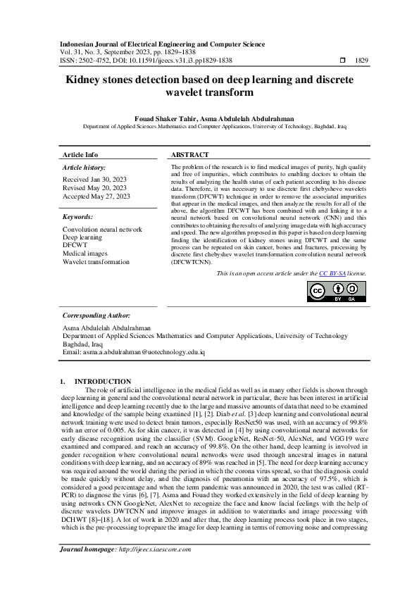 (PDF) Kidney stones detection based on deep learning and discrete wavelet transform