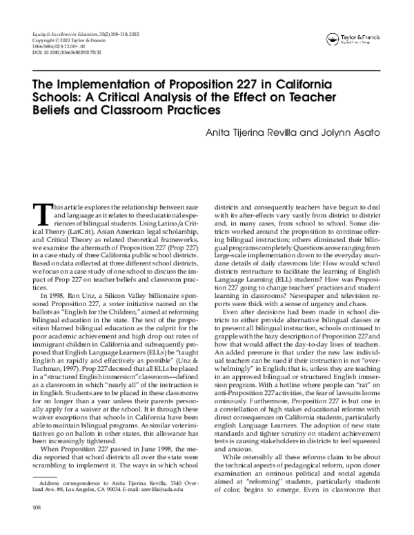 (PDF) The Implementation of Proposition 227 in California Schools: A ...
