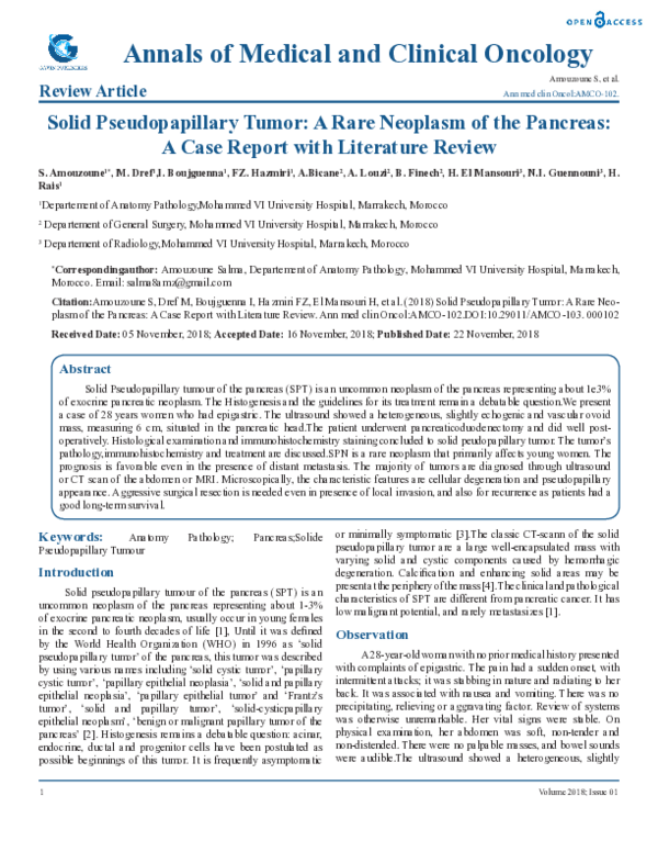 (PDF) Solid Pseudopapillary Tumor a Rare Neoplasm of the Pancreas a Case Report with Literature ...