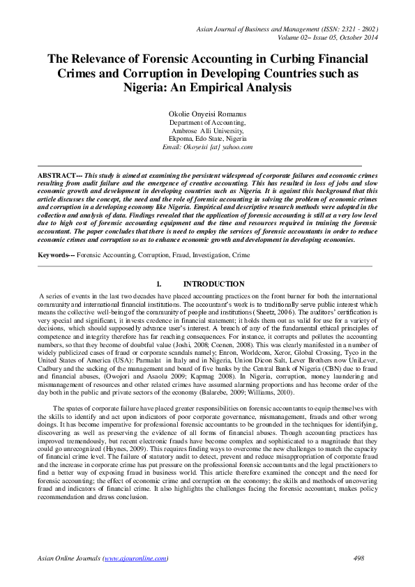 (PDF) The Relevance of Forensic Accounting in Curbing Financial Crimes ...