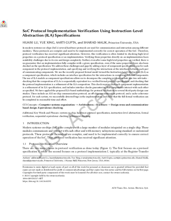 Pdf Soc Protocol Implementation Verification Using Instruction Level Abstraction Ila