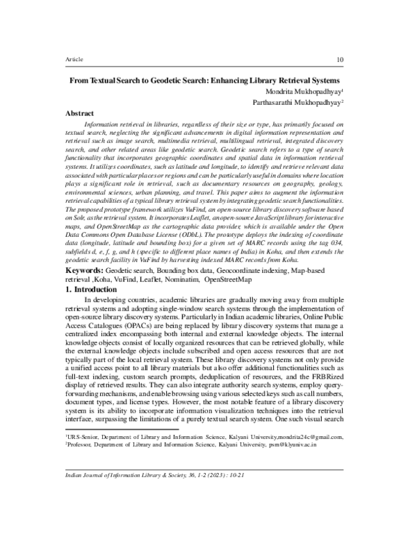 (PDF) From Textual Search to Geodetic Search: Enhancing Library Retrieval Systems