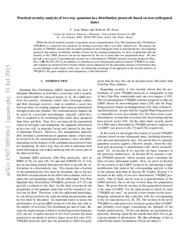 (PDF) Practical security analysis of two-way quantum-key-distribution ...