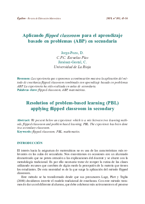 (PDF) Aplicando flipped classroom para el aprendizaje basado en problemas (ABP) en secundaria