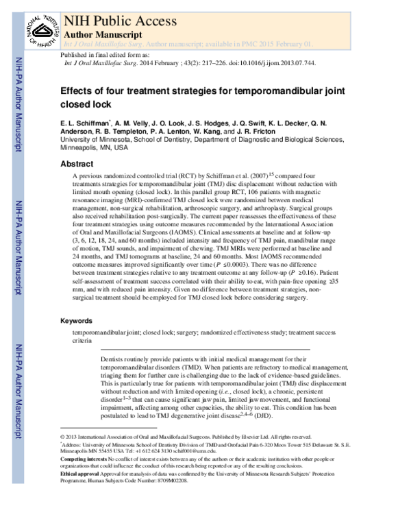 (PDF) Effects of four treatment strategies for temporomandibular joint ...