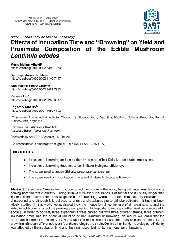 (PDF) Effects of Incubation Time and “Browning” on Yield and Proximate ...