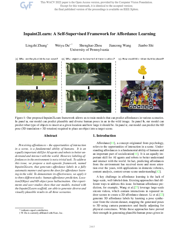 (PDF) Inpaint2Learn: A Self-Supervised Framework for Affordance Learning | jiancong wang ...