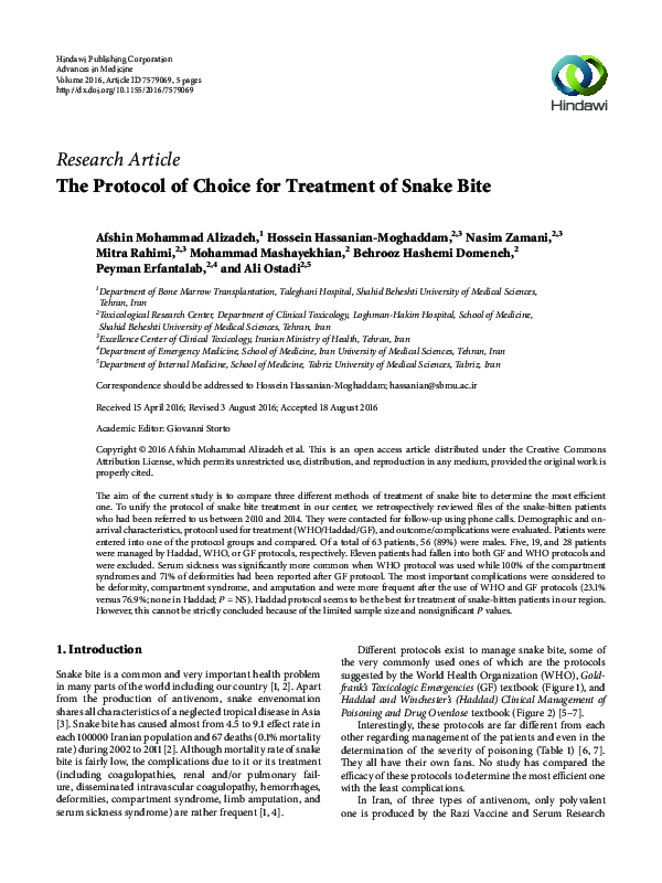(PDF) The Protocol of Choice for Treatment of Snake Bite