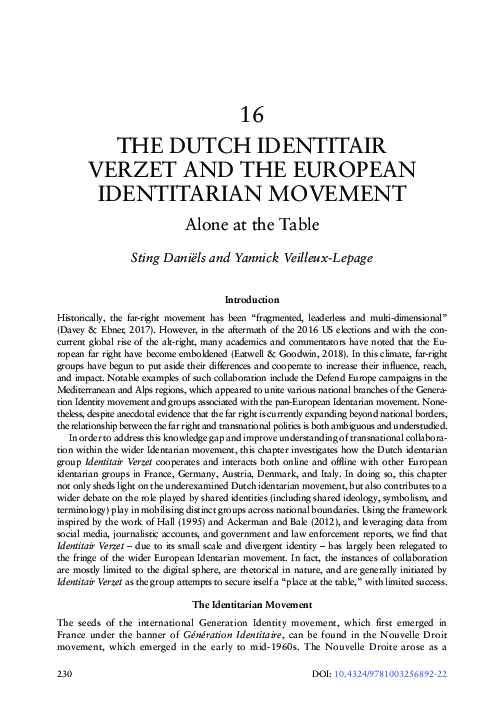 (PDF) The Dutch Identitair Verzet and the European Identitarian ...