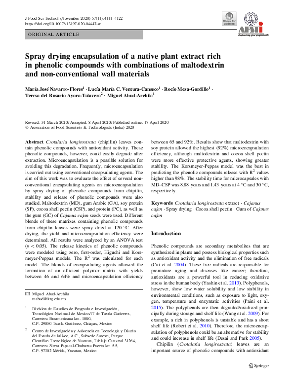 (PDF) Spray drying encapsulation of a native plant extract rich in ...
