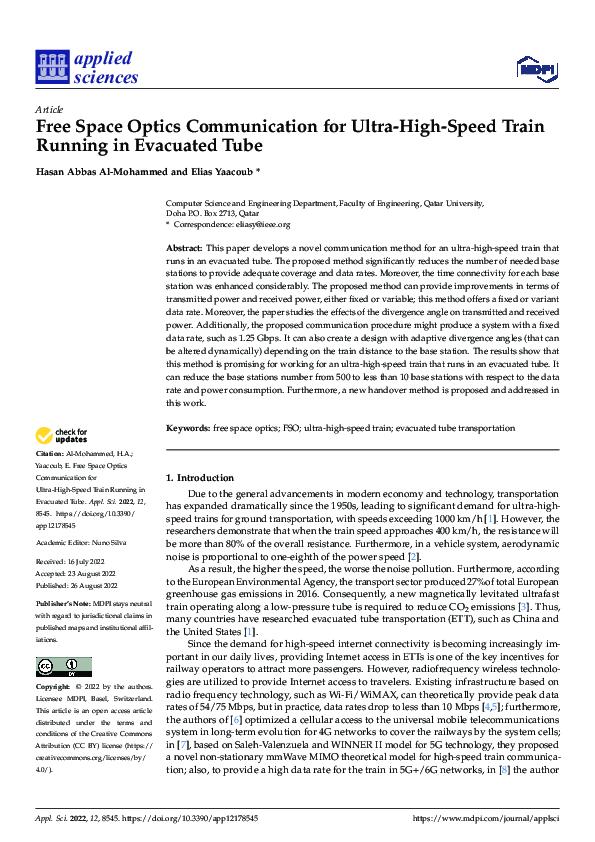 (PDF) Free Space Optics Communication for Ultra-High-Speed Train Running in Evacuated Tube
