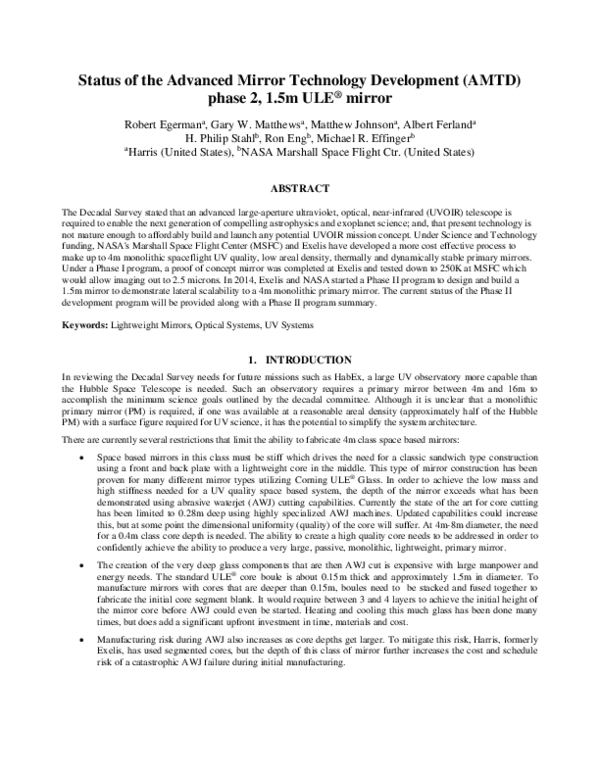 (PDF) Status of the Advanced Mirror Technology Development (AMTD) phase ...