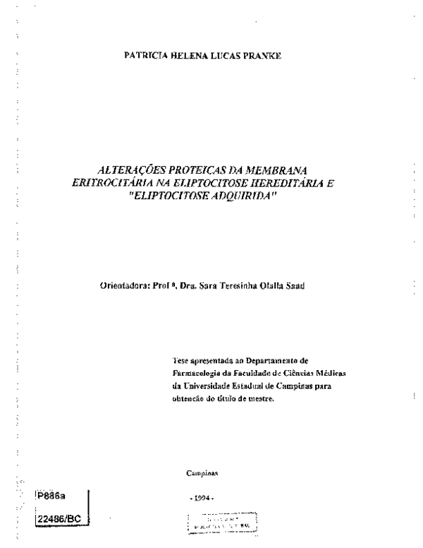 (PDF) Alterações proteicas da membrana eritrocitaria na eliptocitose ...