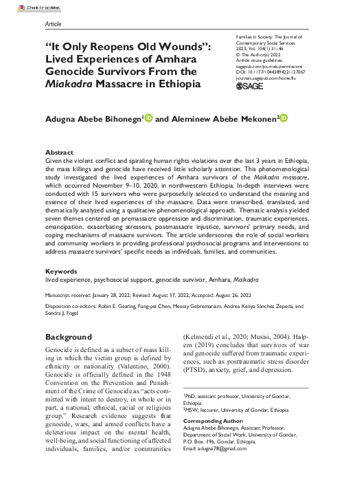(PDF) "It Only Reopens Old Wounds": Lived Experiences of Amhara ...
