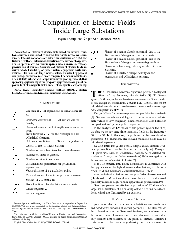 (PDF) Computation of Electric Fields Inside Large Substations