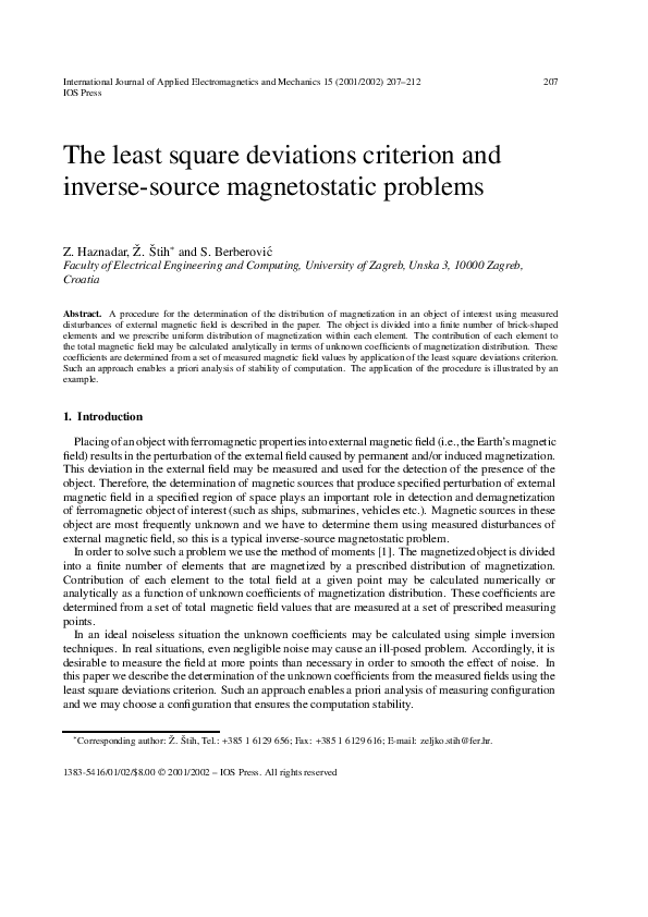 (PDF) The least square deviations criterion and inverse-source ...