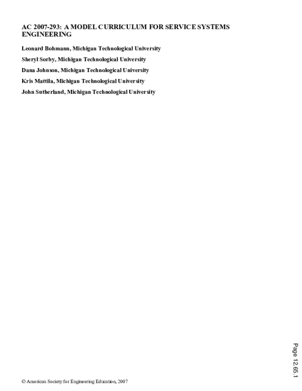 (PDF) A Model Curriculum For Service Systems Engineering