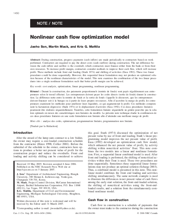 (PDF) Nonlinear cash flow optimization model