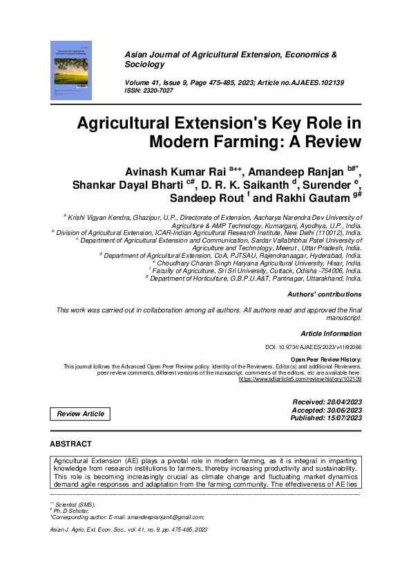 (PDF) Agricultural Extension's Key Role in Modern Farming: A Review