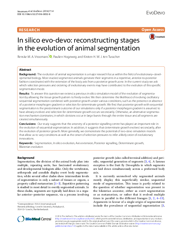 (PDF) In silico evo-devo: reconstructing stages in the evolution of ...