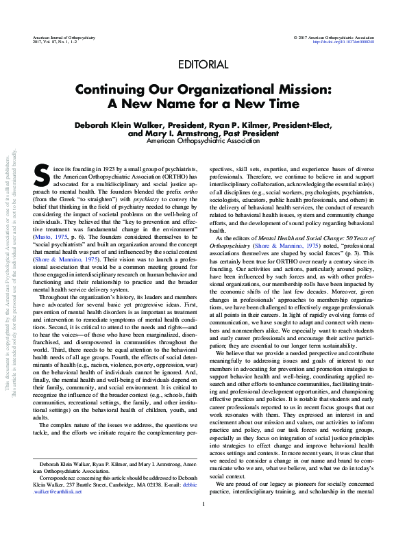 (PDF) Continuing our organizational mission: A new name for a new time