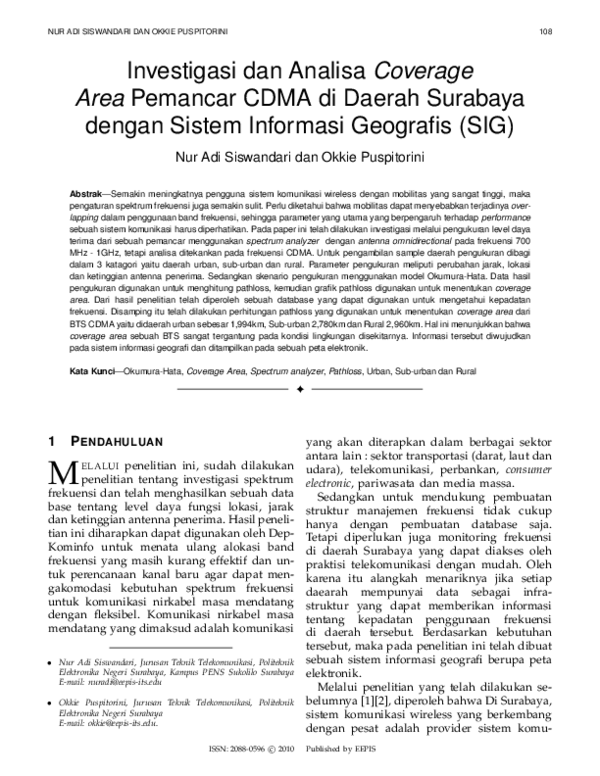 (PDF) Investigasi dan Analisa Coverage Area Pemancar CDMA di Daerah Surabaya dengan Sistem ...