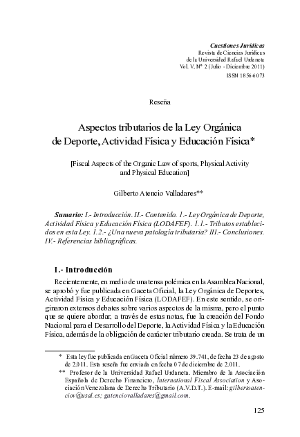 (PDF) Aspectos tributarios de la Ley Orgánica de Deporte, Actividad ...