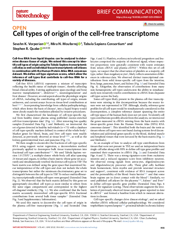 (PDF) Cell types of origin of the cell-free transcriptome | Ravikumar ...