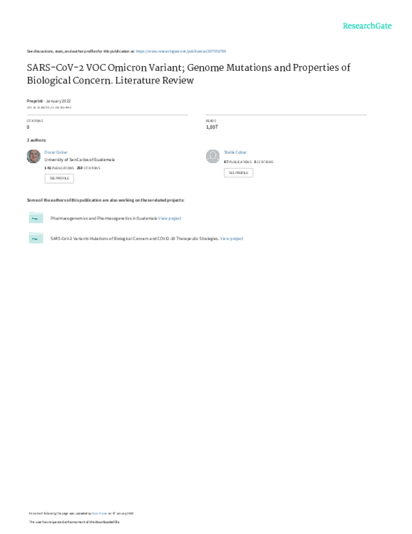 (PDF) SARS-CoV-2 VOC Omicron Variant; Genome Mutations and Properties ...