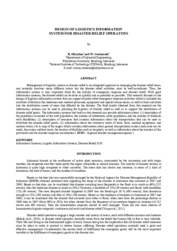 (PDF) Design of Logistics Information System for Disaster Relief Operations