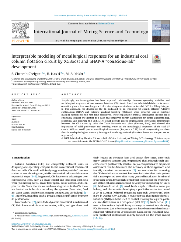 (PDF) Interpretable modeling of metallurgical responses for an industrial coal column flotation ...