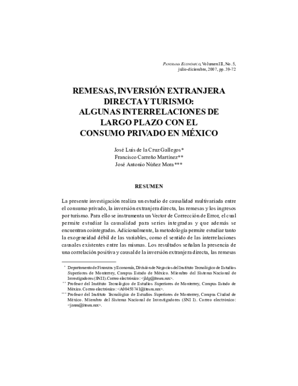 (PDF) REMESAS, INVERSIÓN EXTRANJERA DIRECTA Y TURISMO: ALGUNAS ...
