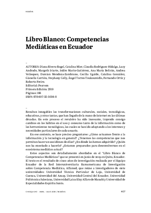(PDF) Libro Blanco: Competencias Mediáticas en Ecuador