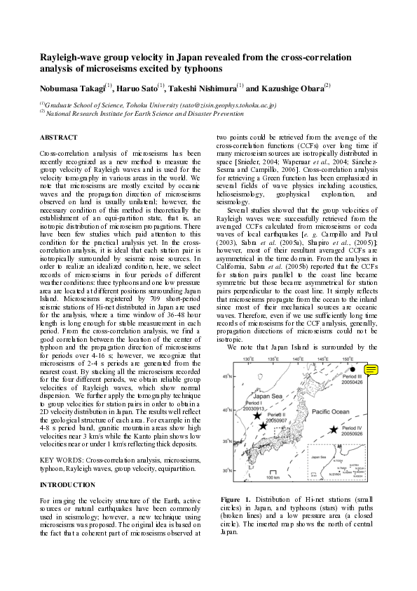 Pdf Rayleigh Wave Group Velocity In Japan Revealed From The Cross Correlation Analysis Of