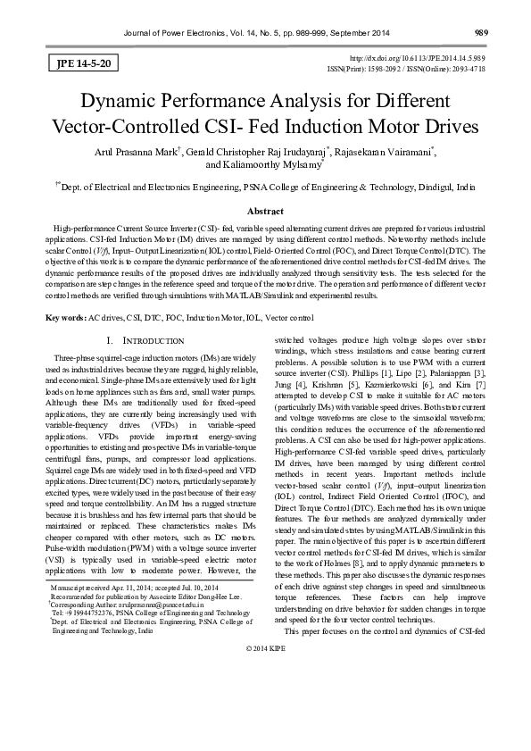 Pdf Dynamic Performance Analysis For Different Vector Controlled Csi Fed Induction Motor