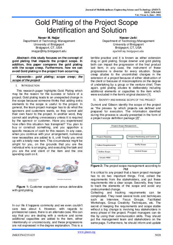 (PDF) Gold Plating of the Project Scope Identification and Solution