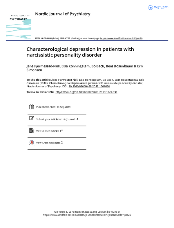 (PDF) Characterological depression in patients with narcissistic ...