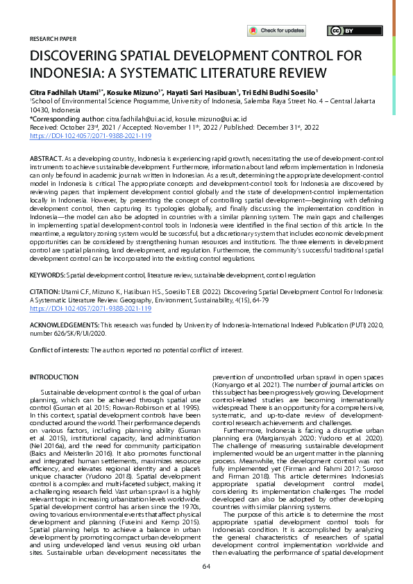 (PDF) Discovering Spatial Development Control For Indonesia: A Systematic Literature Review ...