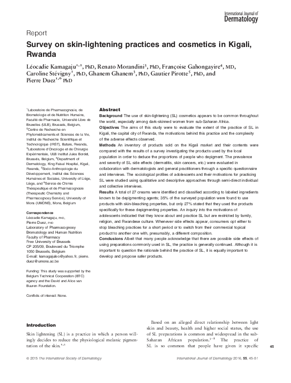 (PDF) Survey on skin-lightening practices and cosmetics in Kigali, Rwanda