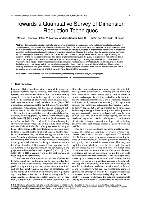 (PDF) Toward a Quantitative Survey of Dimension Reduction Techniques