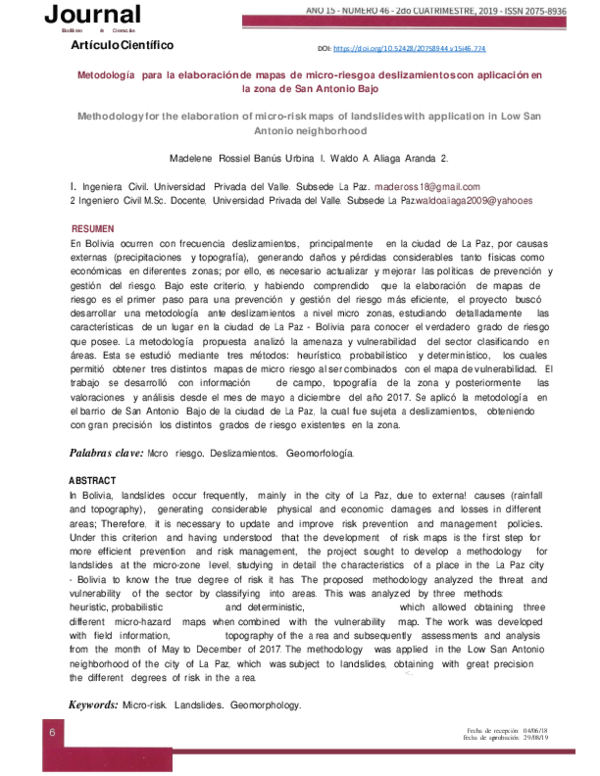 (PDF) Metodología para la elaboración de mapas de micro-riesgo a deslizamientos con aplicación ...