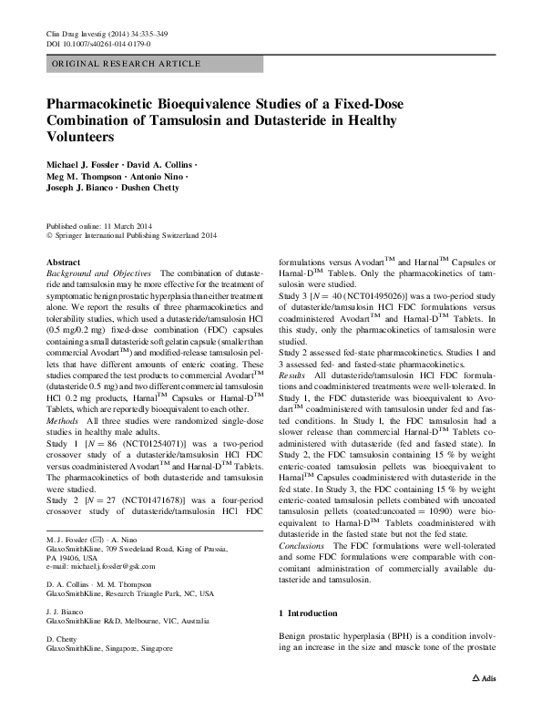 (PDF) Pharmacokinetic Bioequivalence Studies of a Fixed-Dose ...
